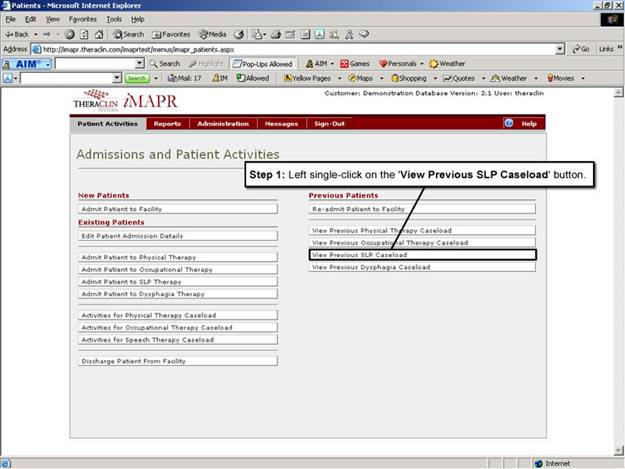Step 1: Accessing the Speech Therapy - SLP Discontinued Patient Chart Menu