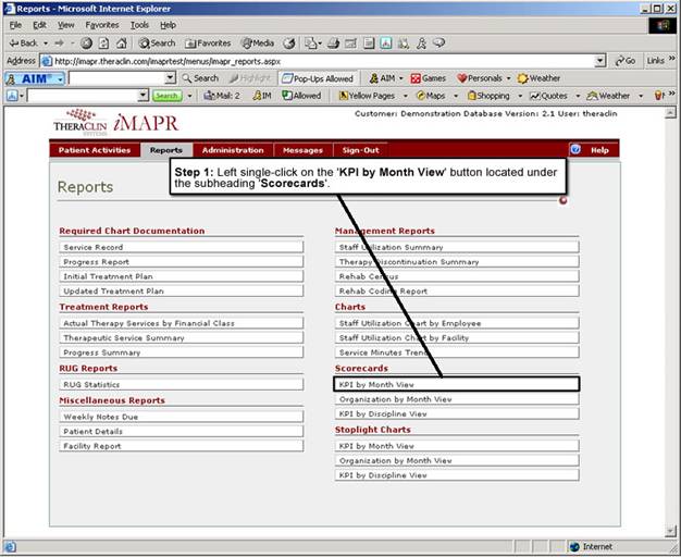 Step 1: Accessing the KPI by Month View Scorecard Report